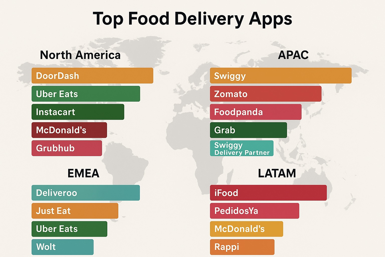 Top food delivery apps in 2025: global leaders by region